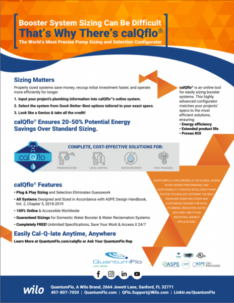 Booster Sizing - calQflo, Powered by QuantumFlo, A Wilo Brand