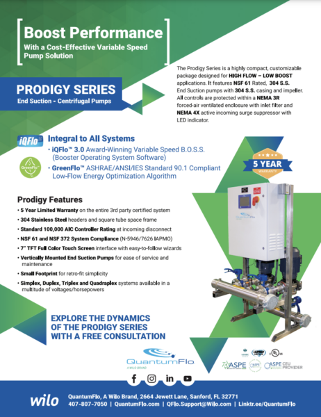 Prodigy Series, World Leader in Domestic Water Boosters